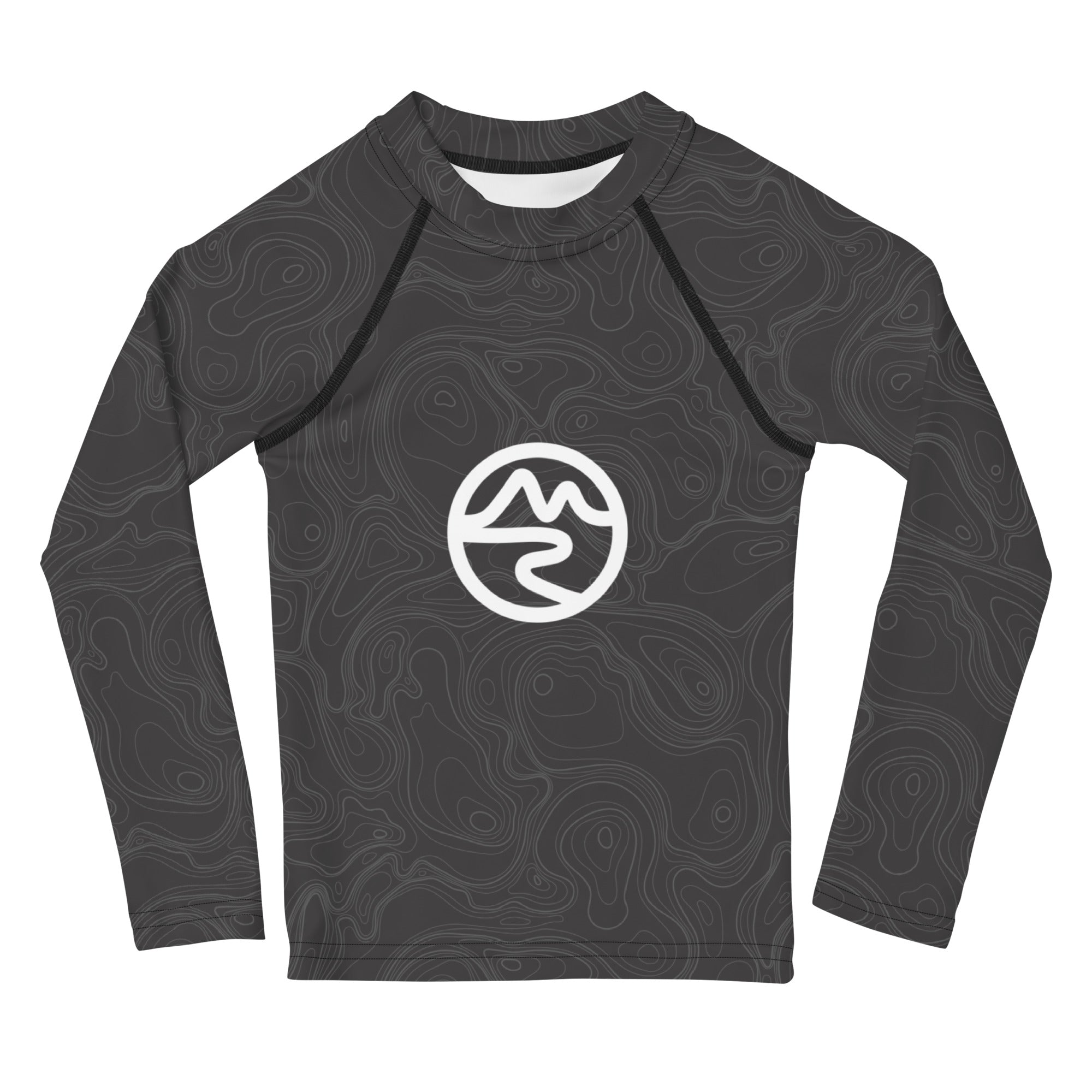 Topographic Map in Charcoal & Gray Kids Rash Guard – Mtn Flo
